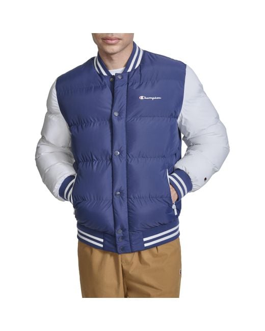 Champion Varsity Bomber Puffer Jacket in Blue for Men | Lyst