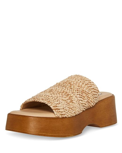Steve Madden Slinky30 Raffia Platform Slide Sandals in Brown | Lyst