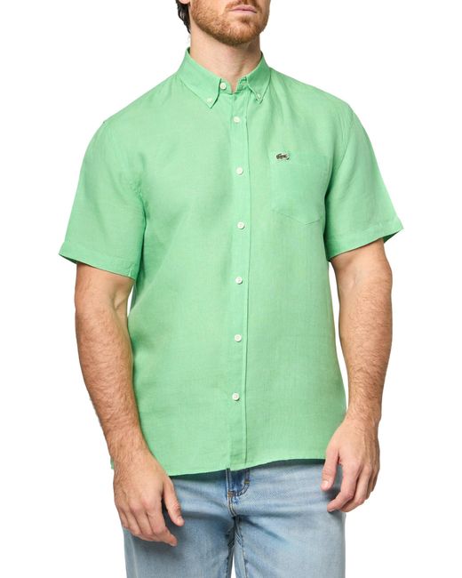 Lacoste Short Sleeve Linen Shirt in Green for Men | Lyst