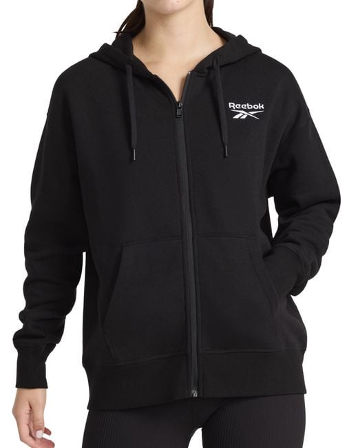 Reebok Embroidery Full-zip Hoodie in Black | Lyst
