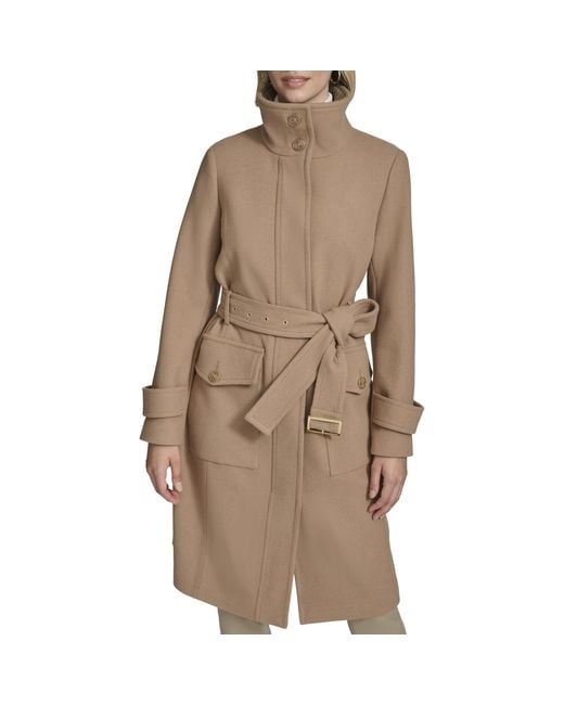 Andrew Marc Stand Belted Wool Trench Coat With Soft Ribbed-knit Collar ...