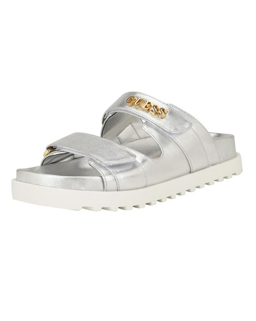 Guess Fabulon Sandals, Leather/Synthetic in Metallic | Lyst