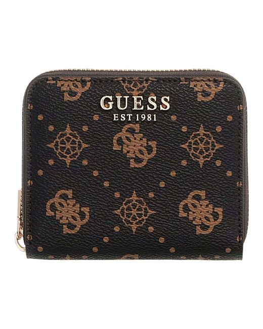 Guess Purse Carrie Logo Slg Small Zip Around Espresso Logo Dark Brown ...