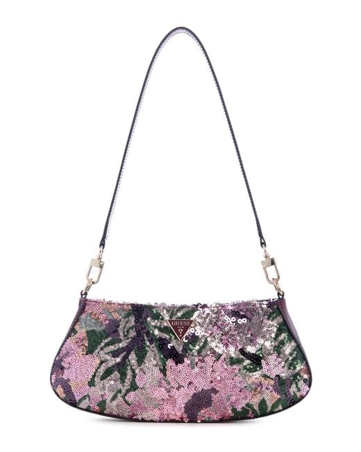 Guess Elsie Satin Sequin Shoulder Bag in Purple | Lyst