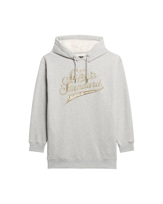 Superdry Ladies Luxe Metallic Logo Hooded Dress in White | Lyst UK