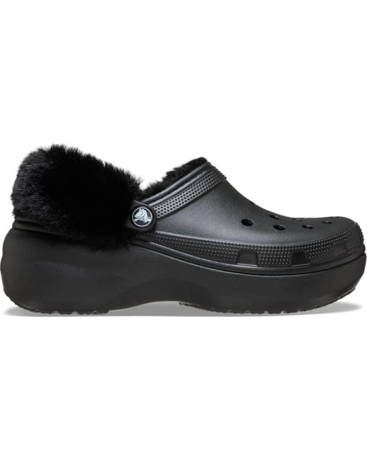 Crocs™ Classic Platform Fuzz Lined Clog Black Size 8 Uk | Lyst UK