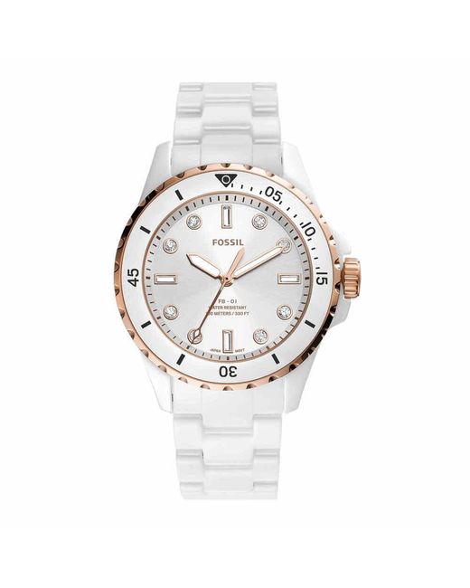 Fossil Analog Quartz Watch With Ceramic Strap Ce1107 in Metallic | Lyst UK