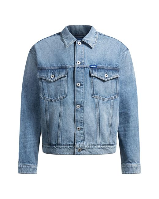 HUGO S Dex Regular-fit Denim Jacket With Logo Details in Blue for Men ...