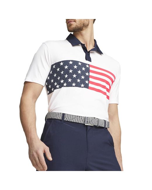 PUMA Golf Volition Flag Stripe Polo in White for Men | Lyst