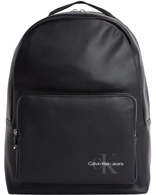 Calvin Klein 's Mono Logo Faux Leather Backpack in Black for Men | Lyst UK