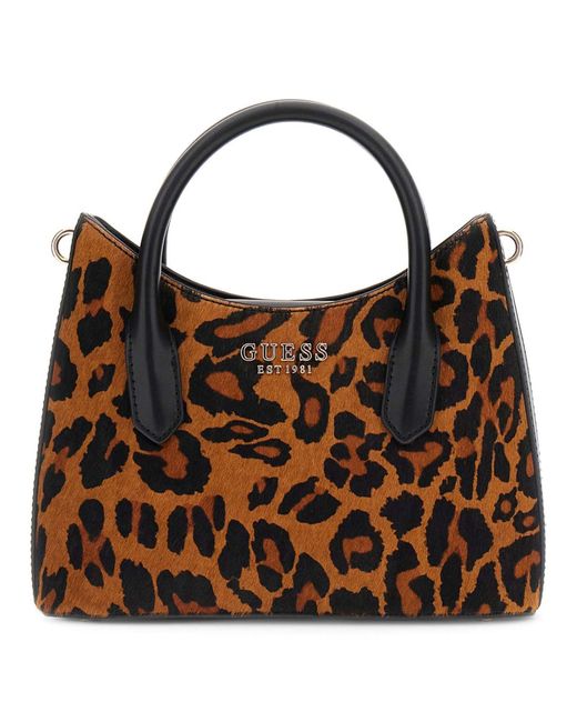 Guess Domitilla Mini Satchel Handbag Shoulder Bag Leopard Brown | Lyst UK