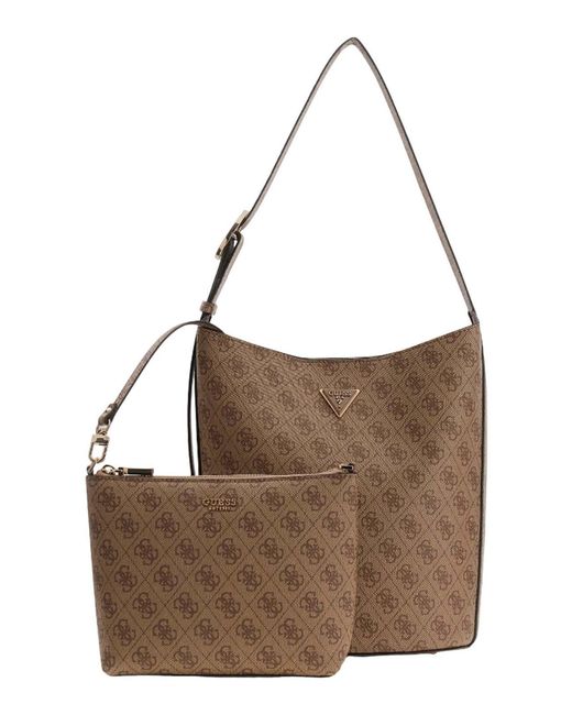 Guess Meridian Ii Bucket Bag With Latte Logo Light Brown | Lyst UK