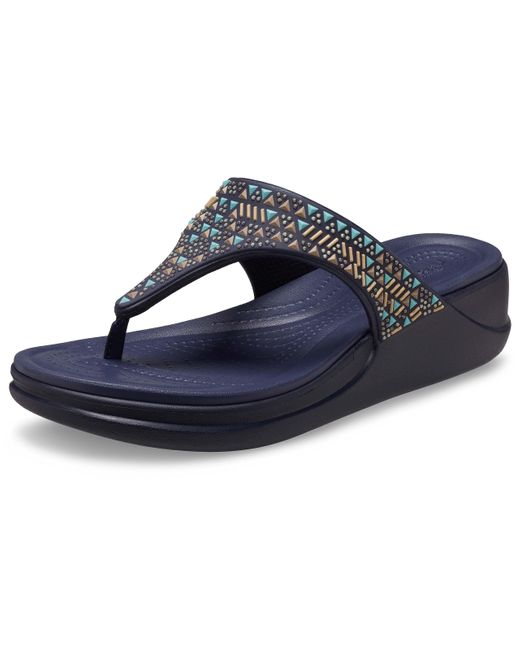 Crocs™ Boca Embellished Wedge Flip Flops Sandals In Blue Lyst Uk
