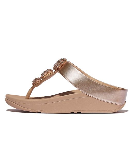 Fitflop Fino Beadie-button Metallic Toe-post Sandals Wedge in Brown ...