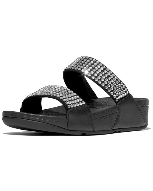Fitflop Lulu Maxi-crystal Two-bar Slides Wedge Sandal in Black | Lyst UK