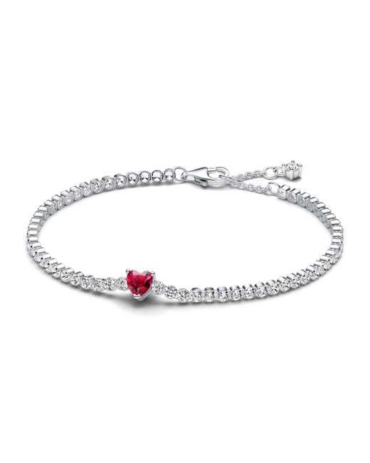 PANDORA Red Sparkling Heart Tennis Bracelet in Metallic | Lyst UK