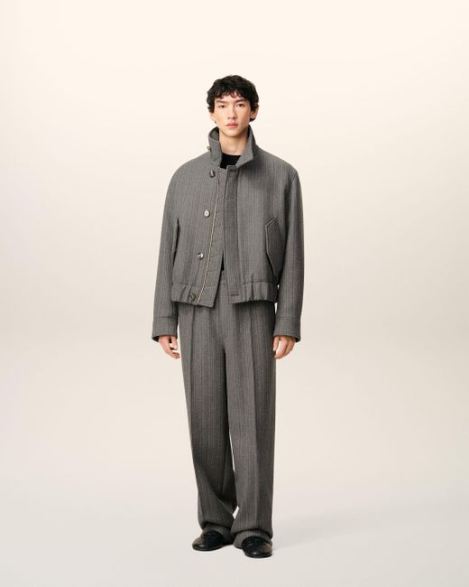 Ami Paris Wool Herringbone Harrington Jacket in Gray | Lyst