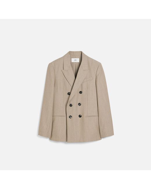 Ami Paris Wool Back Slit Double Breasted Jacket in Natural for Men | Lyst