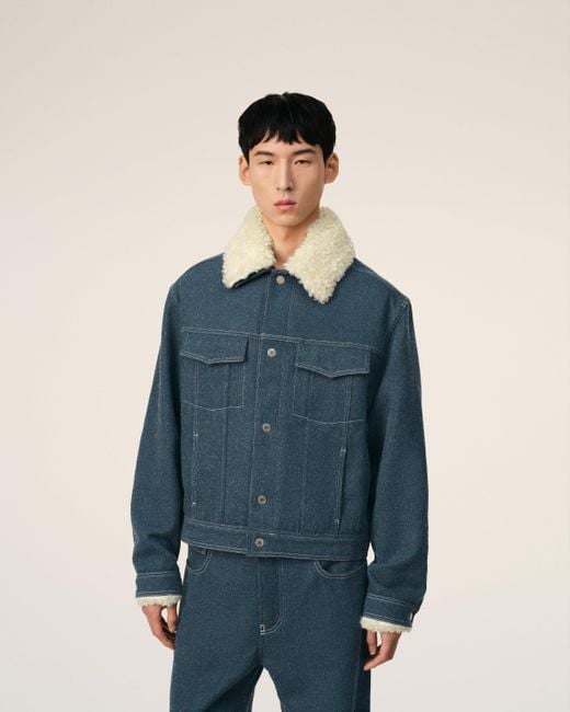 Ami Paris Wool Trucker Jacket With Sherling Collar in Blue for Men | Lyst
