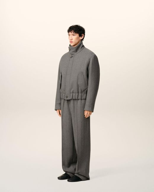 Ami Paris Wool Herringbone Harrington Jacket in Gray | Lyst