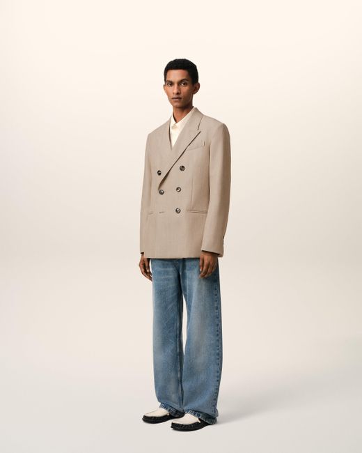 Ami Paris Wool Back Slit Double Breasted Jacket in Natural for Men | Lyst