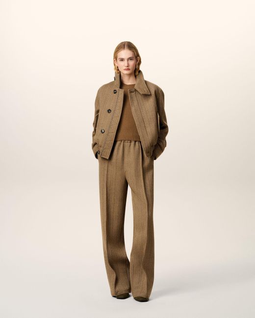Ami Paris Wool Herringbone Harrington Jacket in Natural | Lyst UK