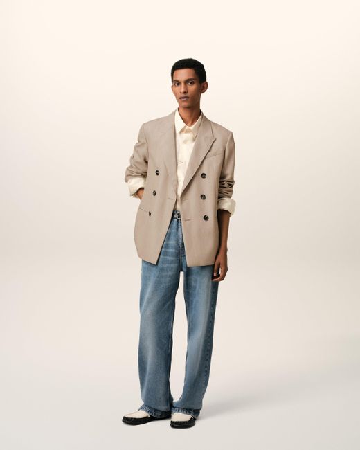 Ami Paris Wool Back Slit Double Breasted Jacket in Natural for Men | Lyst