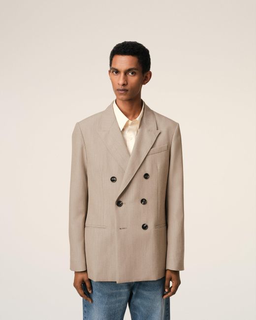 Ami Paris Wool Back Slit Double Breasted Jacket in Natural for Men | Lyst