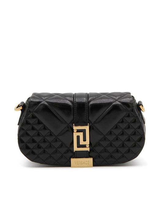 Versace Black And Gold Leather Mini Greca Goddess Shoulder Bag Lyst
