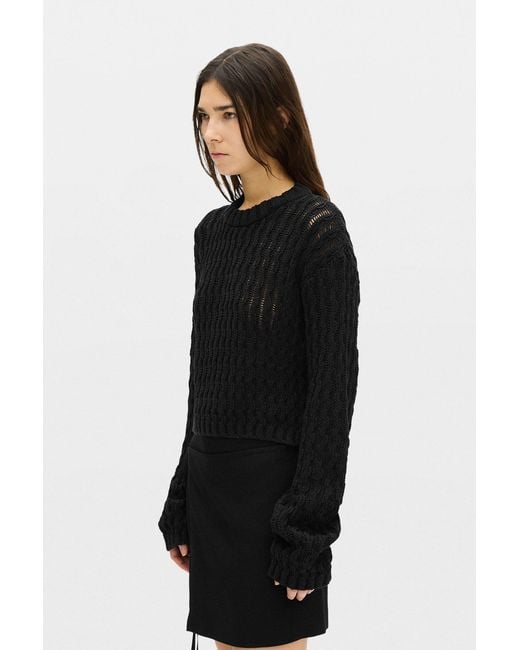 Ann Demeulemeester Reza Twisted Rib Cropped Crew Neck Sweater in Black ...