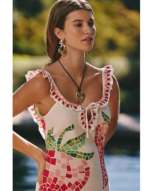 Celandine Strawberry Embroidered Open-Back Mini Dress in Green | Lyst UK