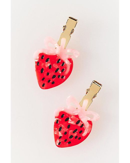 By Anthropologie Berry Cute Crease-Free Hair Clips, Set Of 2 in Pink ...
