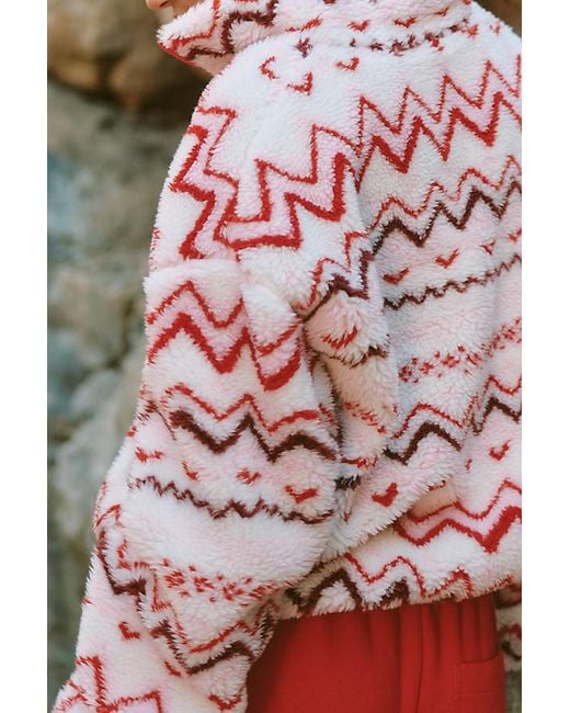 Beach Riot Leona Slopes Sherpa Quarter-Zip Pullover in Red | Lyst UK