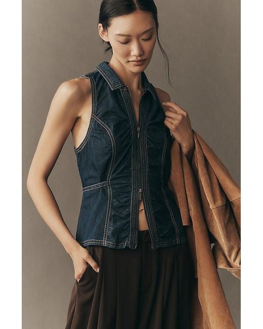 Pilcro Denim Zip-Front Vest in Brown | Lyst UK