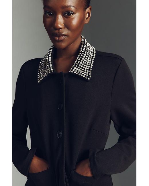 Maeve Embellished Collar Crop Knit Jacket in Blue | Lyst UK