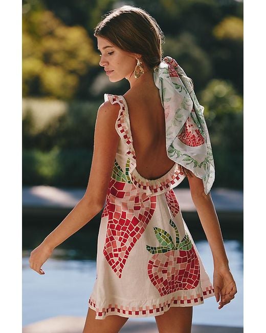 Celandine Strawberry Embroidered Open-Back Mini Dress in Green | Lyst UK