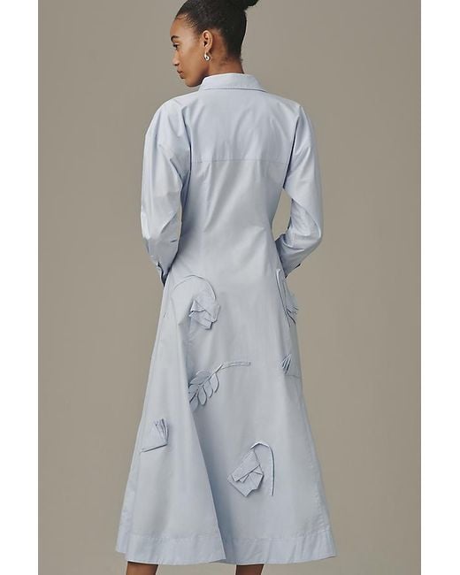 Maeve 3D Floral Long-Sleeve A-Line Shirt Dress in Blue | Lyst UK