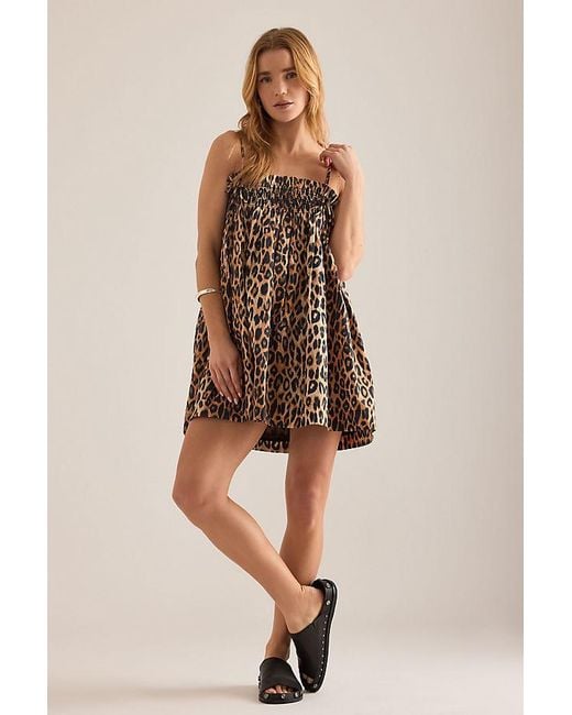 Damson Madder Lilo Leopard Mini Dress in Natural | Lyst UK