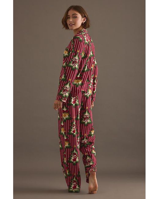 Chelsea Peers Christmas Tree Stripe Long Pyjama Set in Brown | Lyst UK