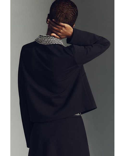 Maeve Embellished Collar Crop Knit Jacket in Blue | Lyst UK