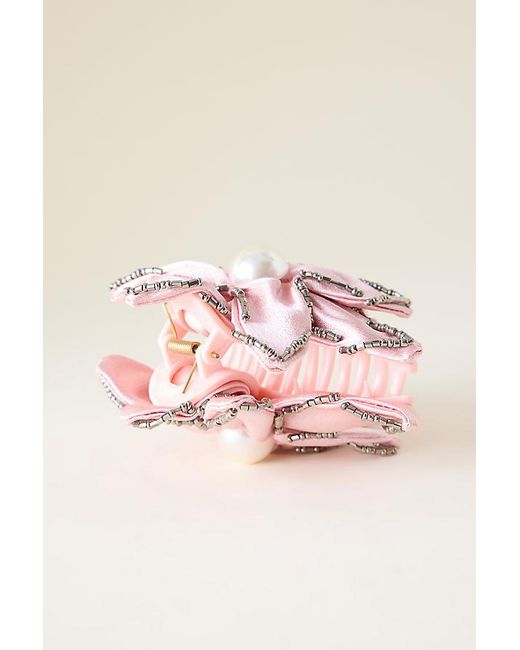 By Anthropologie Satin Embellished Flower Claw Clip in Pink | Lyst UK