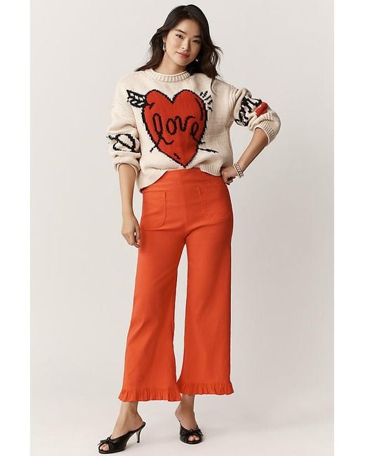 Maeve The Colette Magic Fabric Ruffle-Hem Crop Wide-Leg Trousers By in ...