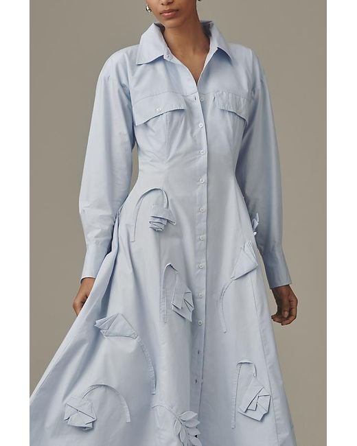 Maeve 3D Floral Long-Sleeve A-Line Shirt Dress in Blue | Lyst UK