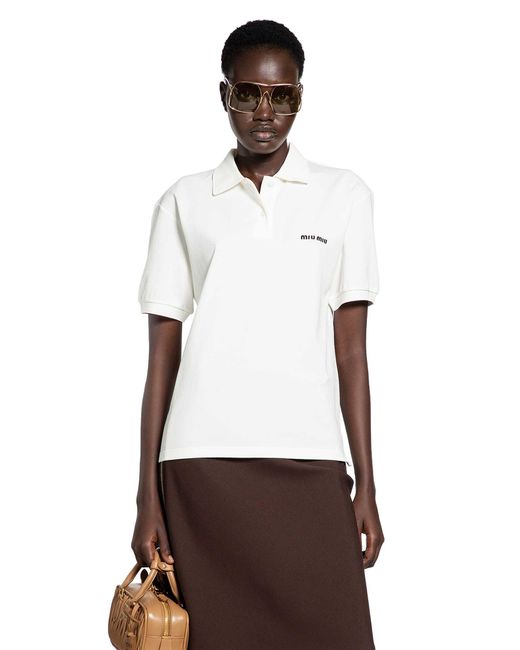 Miu Miu Cotton Piqué Polo Shirt in White | Lyst UK