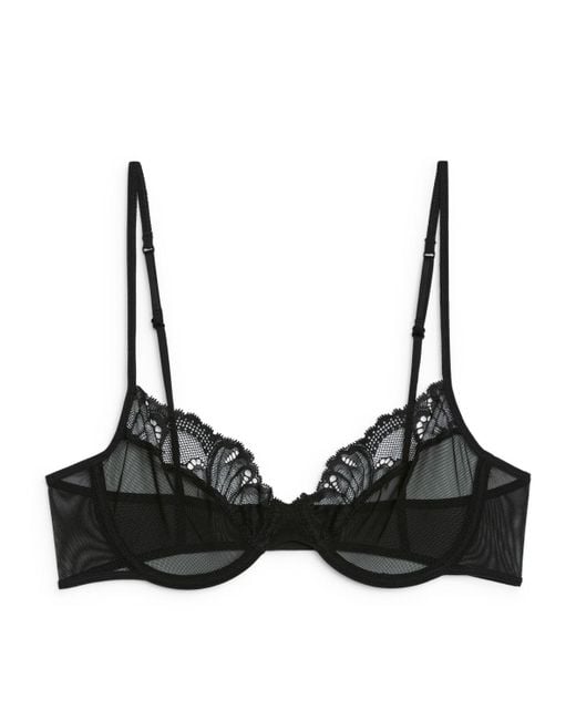ARKET Lace-detail Mesh Bra in Black | Lyst UK
