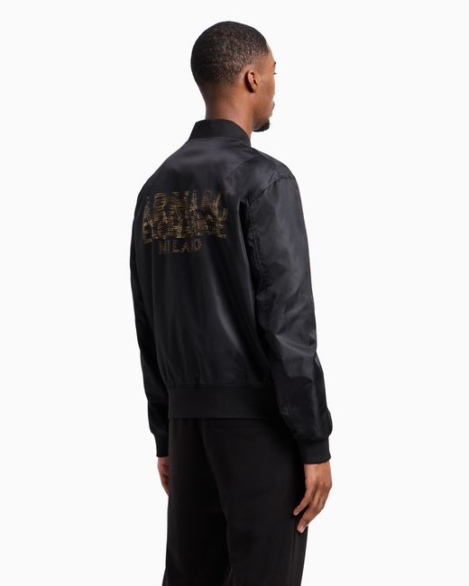 ARMANI EXCHANGE Satin Bomber Jacket With Blurred Back Logo in Blue for ...