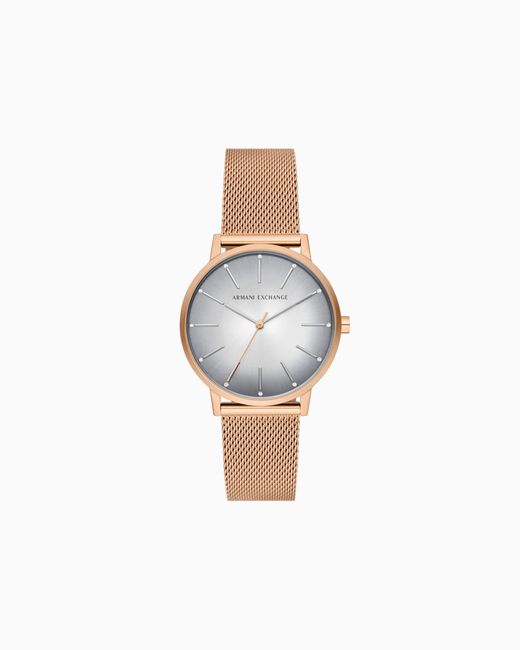 ARMANI EXCHANGE Three-Hand Rose-Tone Mesh Watch in White | Lyst