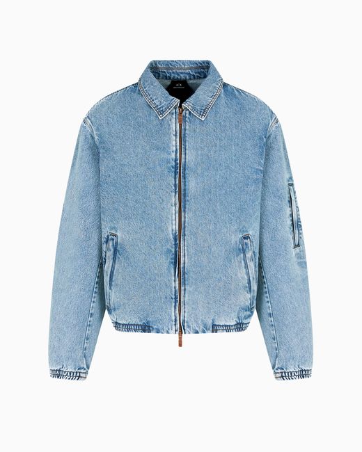 ARMANI EXCHANGE Denim Bomber Jacket in Blue for Men | Lyst