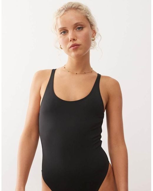 Weekday Low Back High Cut Swimsuit in Black | Lyst UK