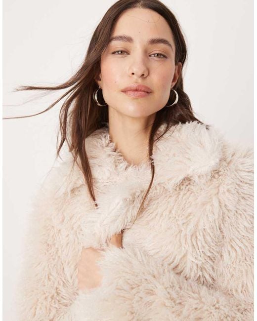 Glamorous Fluffy Faux Fur Boxy Coat in Natural | Lyst UK